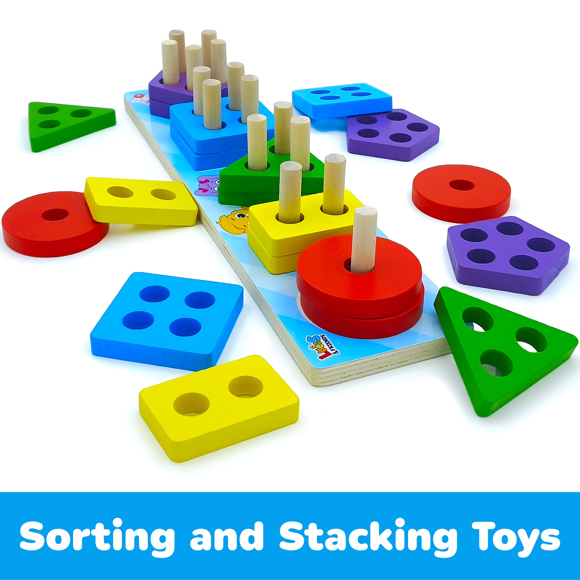 Lucas and Friends Wooden Sorting & Stacking Toys for Toddlers and Kids ...