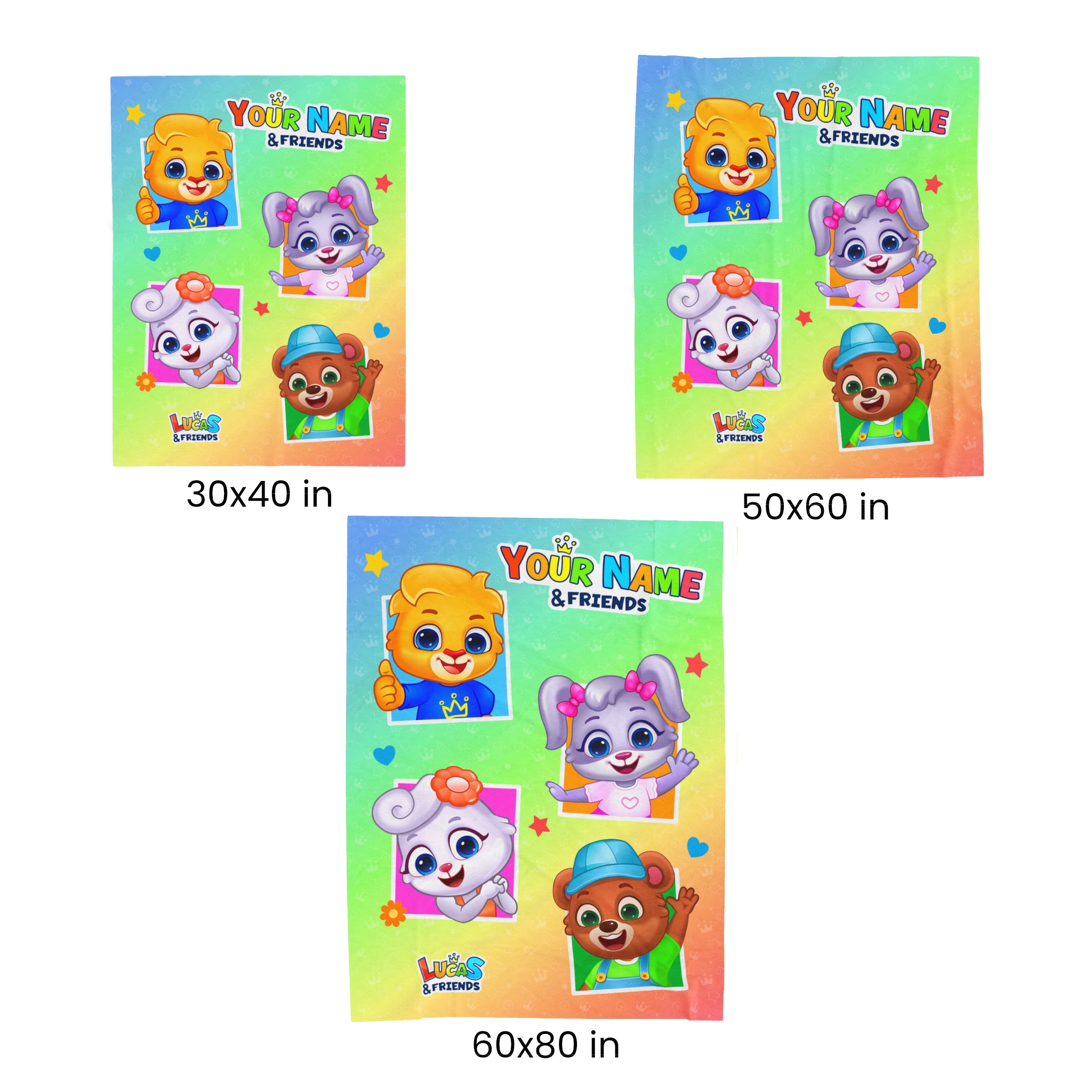 Lucas & Friends Personalized Kids’ Plush Blanket - Custom Cartoon Throw ...