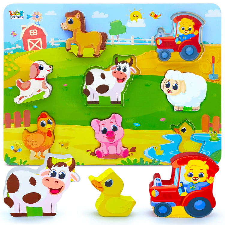 Lucas & Friends Farm Animals Wooden Puzzle | Educational Peg Puzzle ...