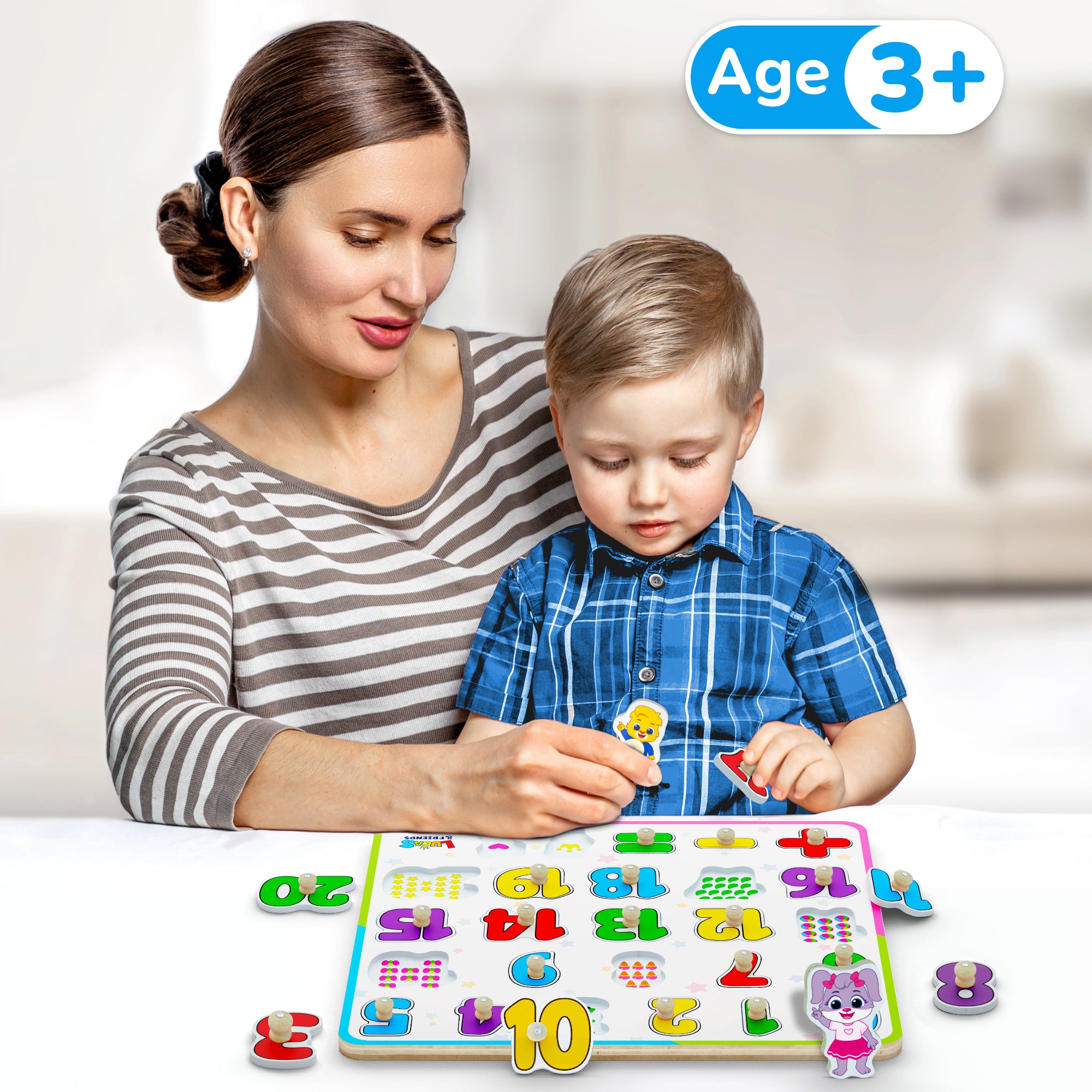 Lucas and Friends Wooden Number Peg Puzzle | Classic Wooden Puzzles for ...