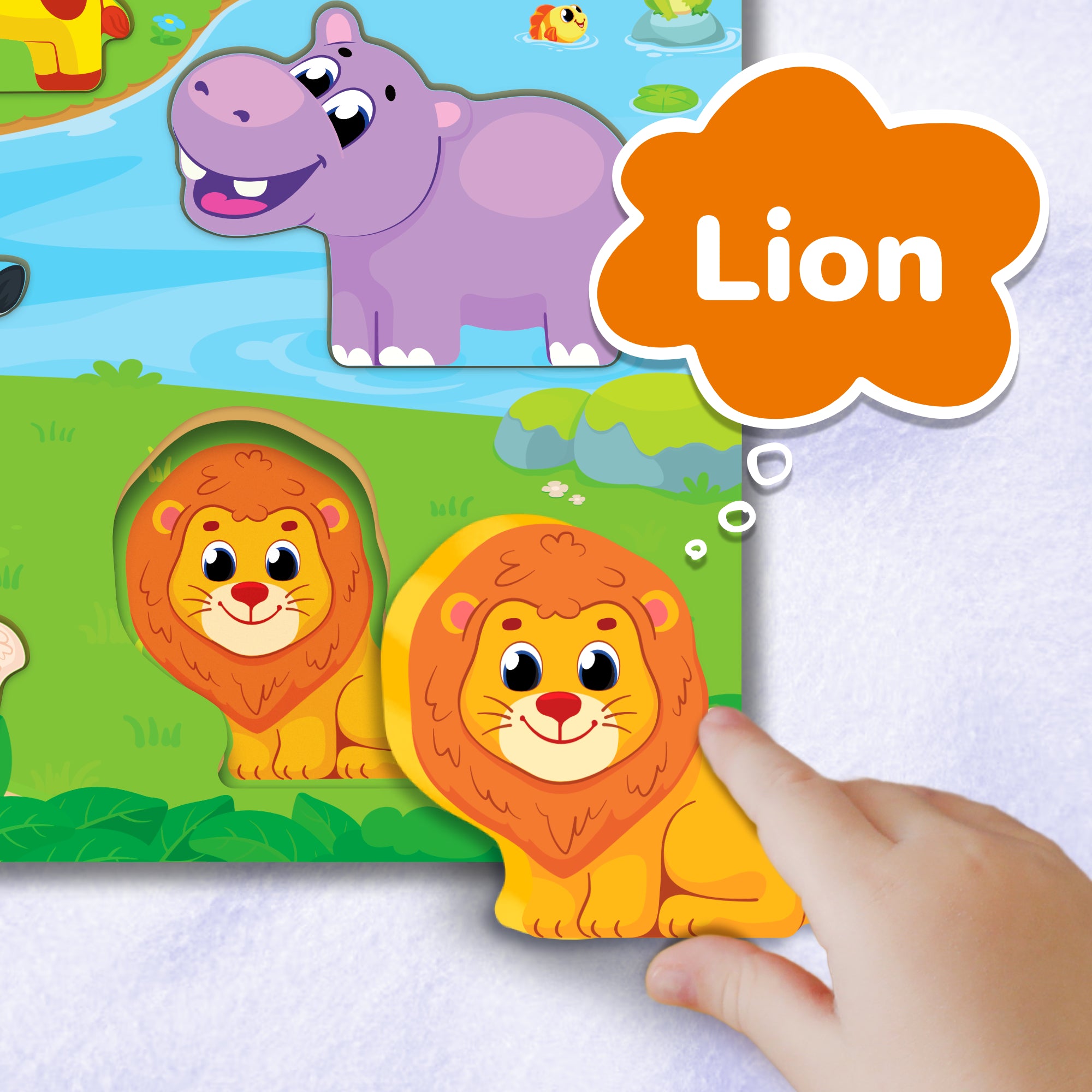 Wooden Peg Wild Animals Puzzle by Lucas & Friends | Ideal for Kids and ...