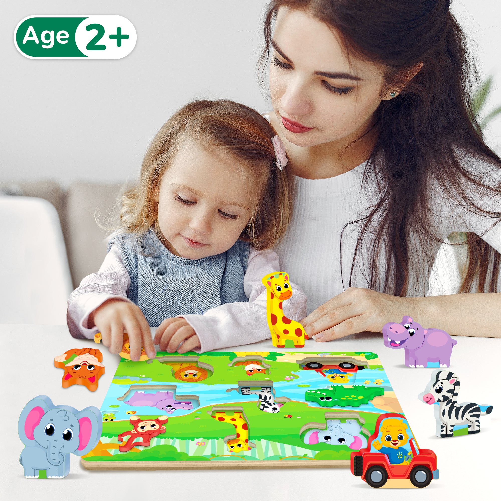 Wooden Peg Wild Animals Puzzle by Lucas & Friends | Ideal for Kids and ...