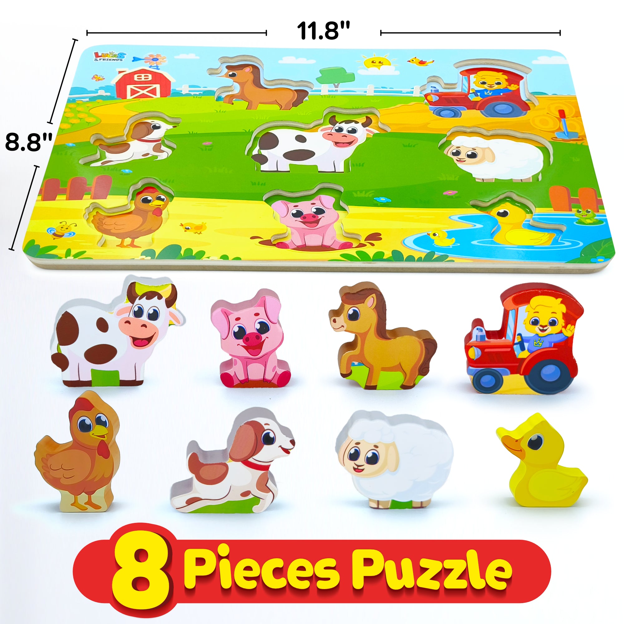 Lucas & Friends Farm Animals Wooden Puzzle | Educational Peg Puzzle ...