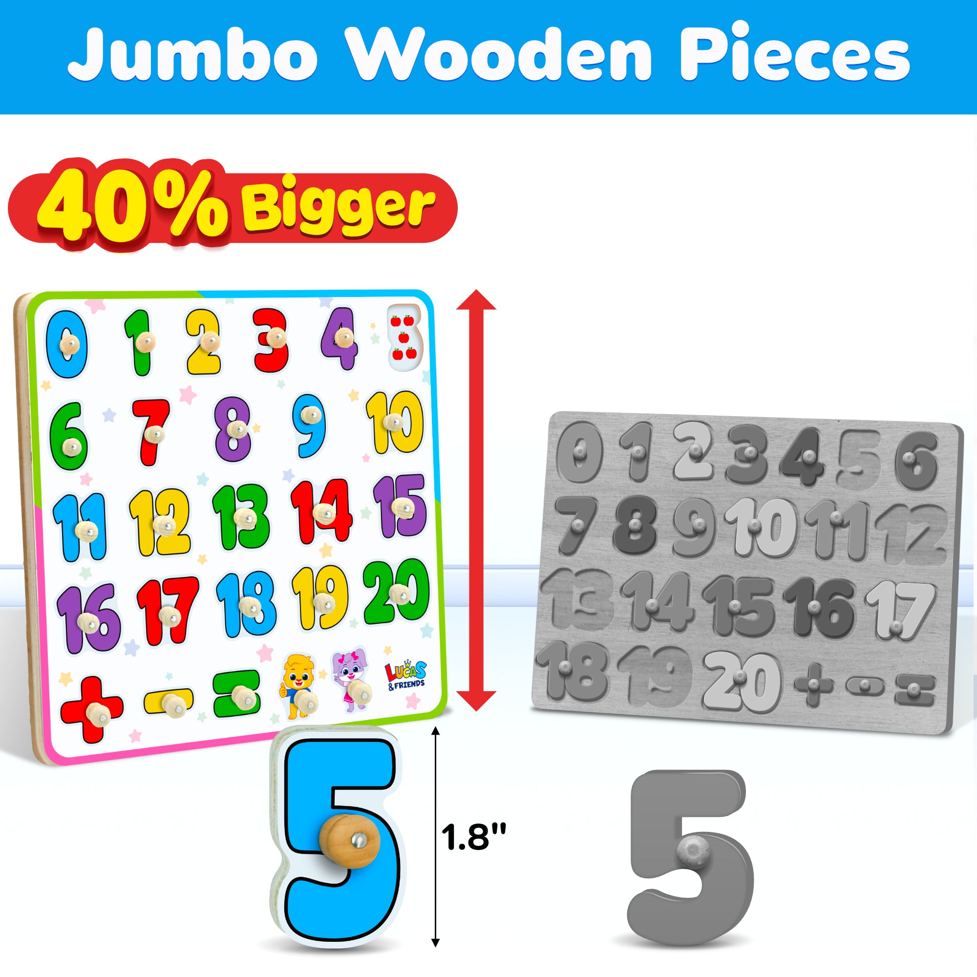 Lucas and Friends Wooden Number Peg Puzzle | Classic Wooden Puzzles for ...